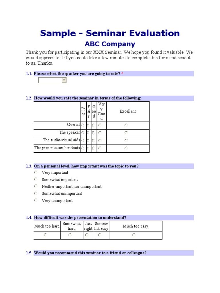 Seminar Feedback for Attendees | PDF | Cognition | Behavior Modification