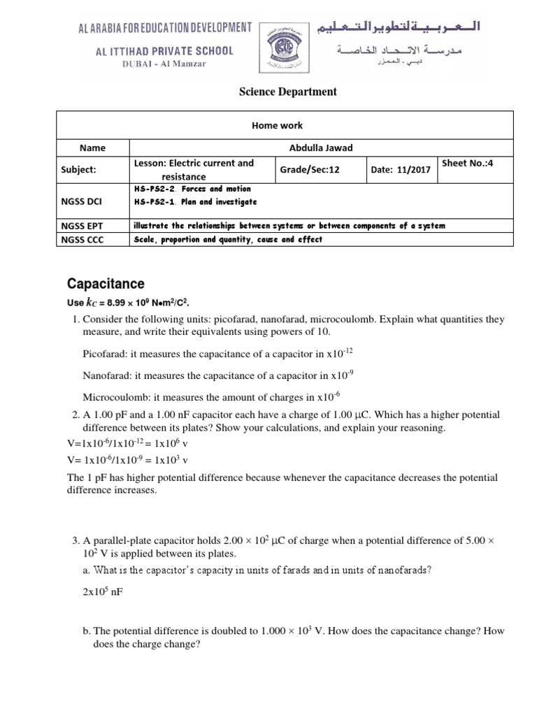 HW Physics | Download Free PDF | Capacitor | Electrical Resistance And Conductance
