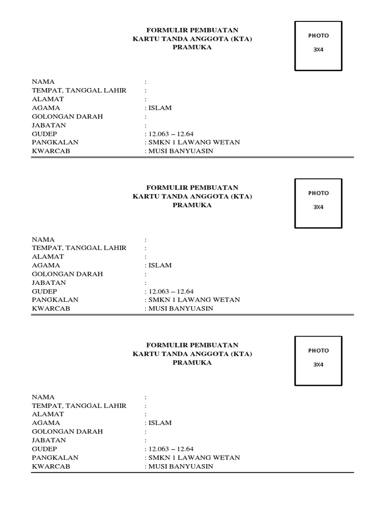 FORMULIR PEMBUATAN Kta | PDF
