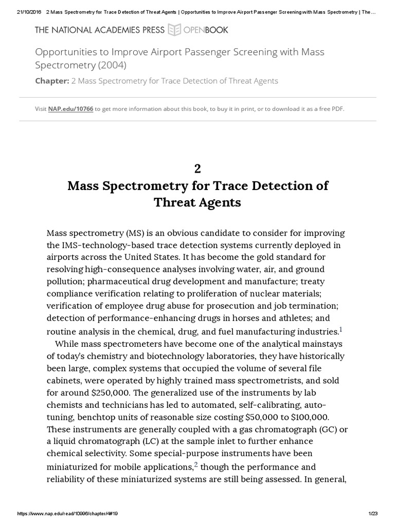 2 Mass Spectrometry For Trace Detection of Threat Agents | PDF | Mass ...