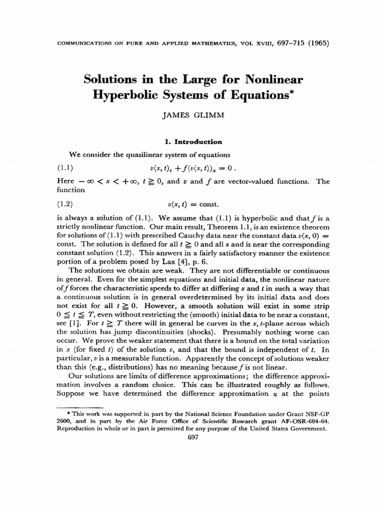 Glimm-1965-Communications On Pure and Applied Mathematics | PDF | Nonlinear System | Eigenvalues ...