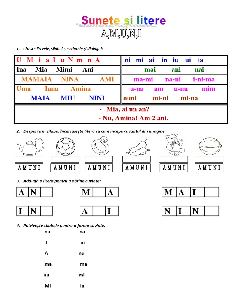 literele A m u n i FISA clasa 1