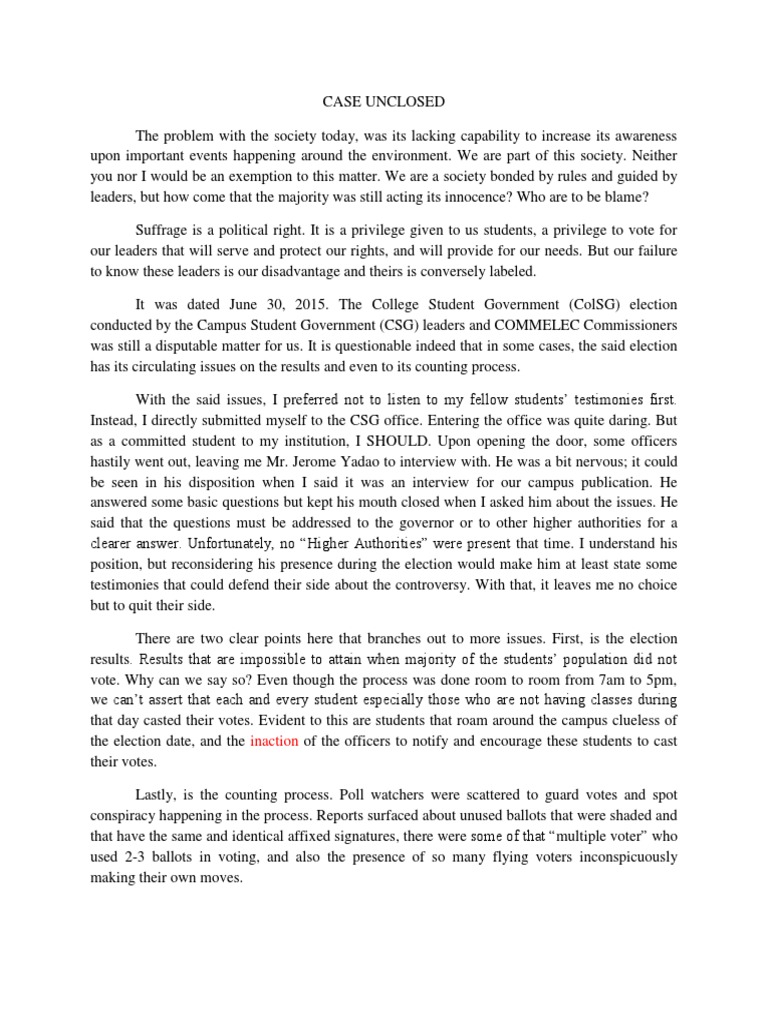 Case Unclosed - Jale Ann Espanol | PDF | Group Decision Making | Voting