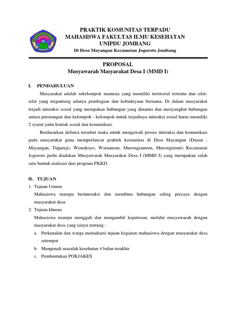 Proposal MMD 1 Desa Mayangan | PDF