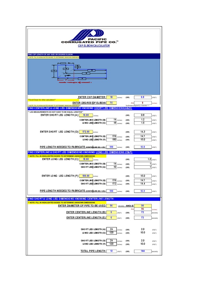 CSP Elbow Calculator | PDF | Length | Geometric Measurement