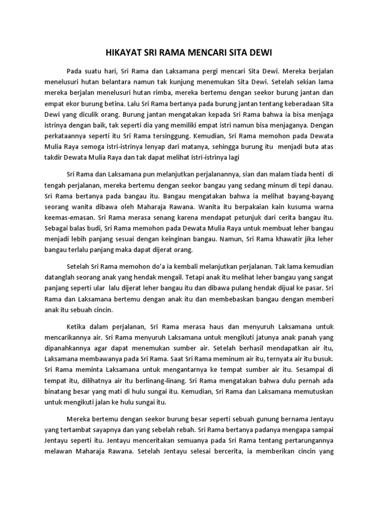 Hikayat Sri Rama Mencari Sita Dewi | PDF