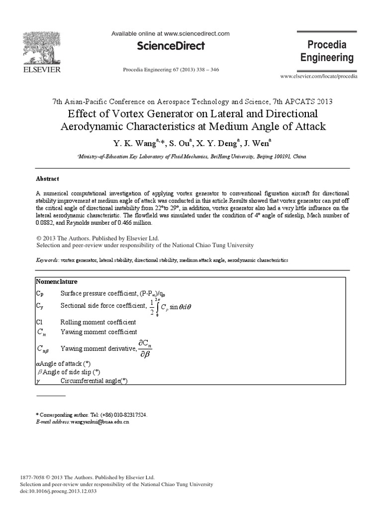Wang 2013 | PDF | Flight Dynamics (Fixed Wing Aircraft) | Empennage