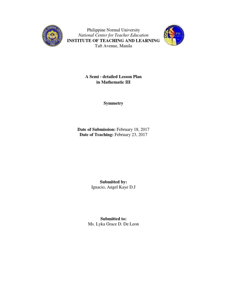 Symmetry Lesson Plan (Grade3) | Symmetry | Lesson Plan