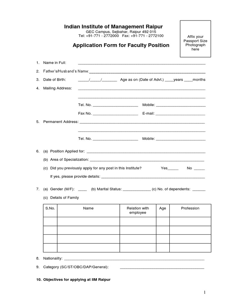 IIM Raipur Form | PDF | Doctorate