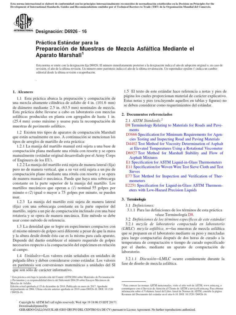 Astm d6926 16 Español | PDF | Acero | Materiales