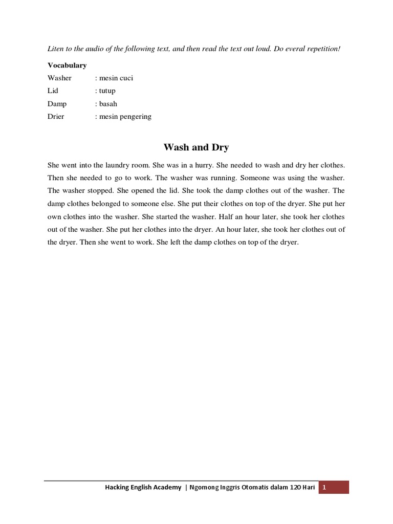 Wash and Dry: English Vocabulary Guide | PDF | Foreign Language Studies
