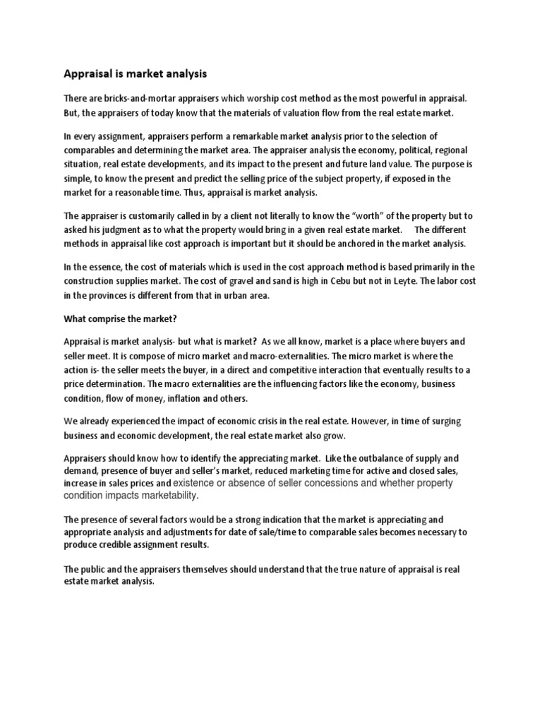 Appraisal Is Market Analysis | PDF | Real Estate Appraisal | Market ...