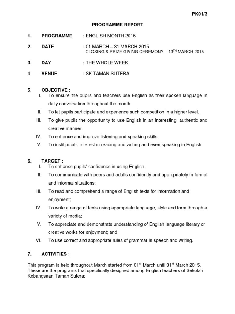 Report Eng Month | PDF | English Language | Reading (Process)
