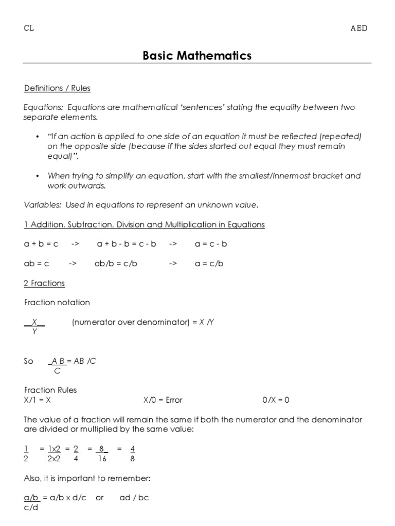 Basic Math Definitions & Rules | PDF | Fraction (Mathematics) | Logarithm
