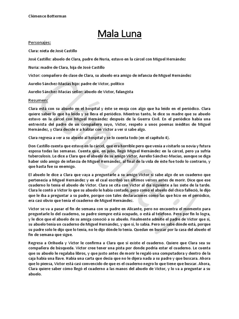 Resumen .Mala Luna de Rosa Huertas PDF | PDF | Madrid | Francisco franco