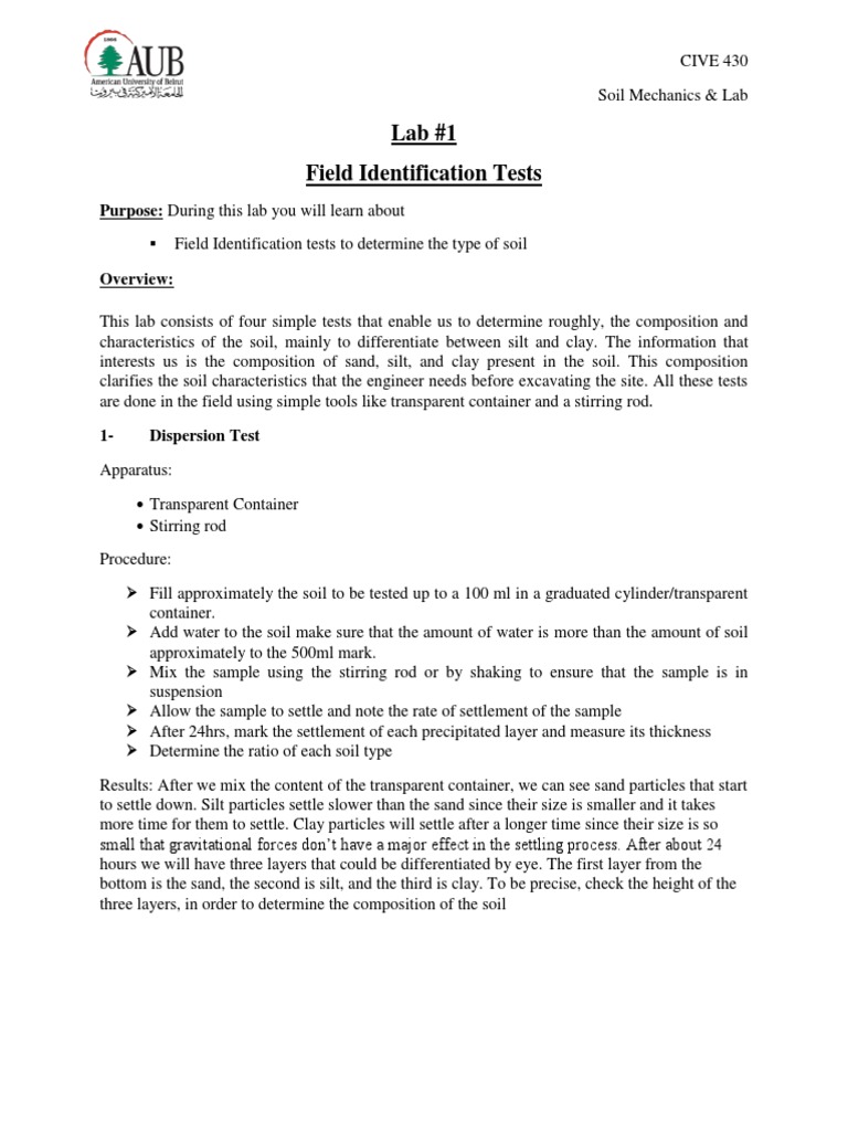 Lab 1-Field Identification Tests | PDF | Soil Mechanics | Silt