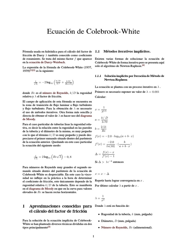 Ecuación de Colebrook-White y Fricción | PDF | Verdad lógica | Materia ...