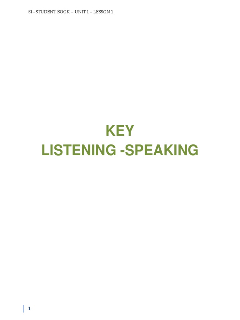 KEY Listening - Speaking: S1 - Student Book - Unit 1 - Lesson 1 | PDF ...
