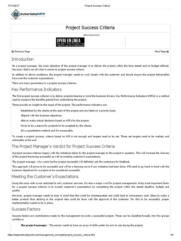 Project Success Criteria | PDF | Performance Indicator | Project Management
