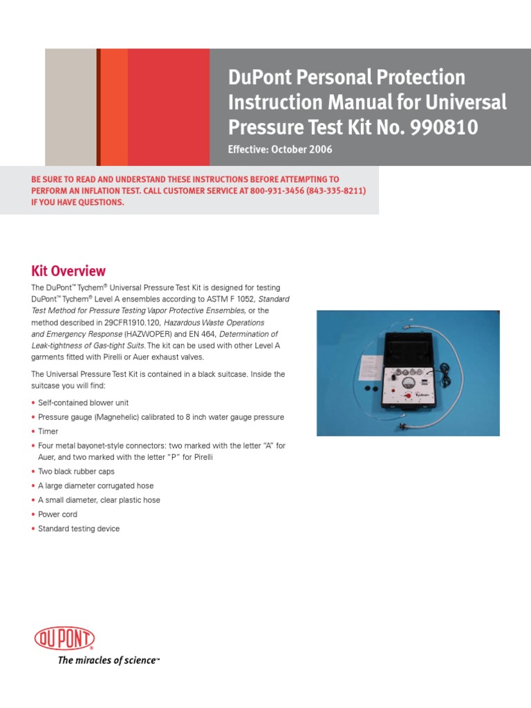 Dupont Personal Protection Instruction Manual For Universal Pressure ...