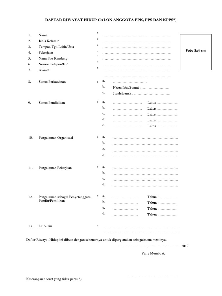 Daftar Riwayat Hidup Calon Anggota PPK | PDF
