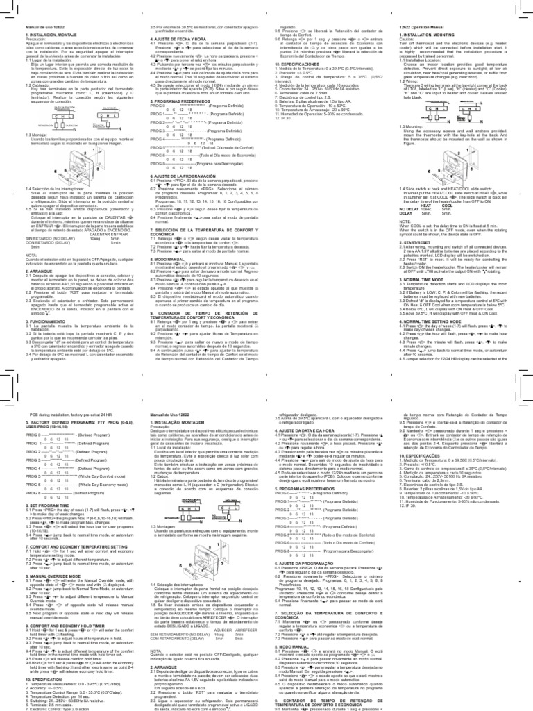 Manual Termostato Programable Af12622 Ctp01 | PDF | Ramas de la termodinámica | Cantidades fisicas