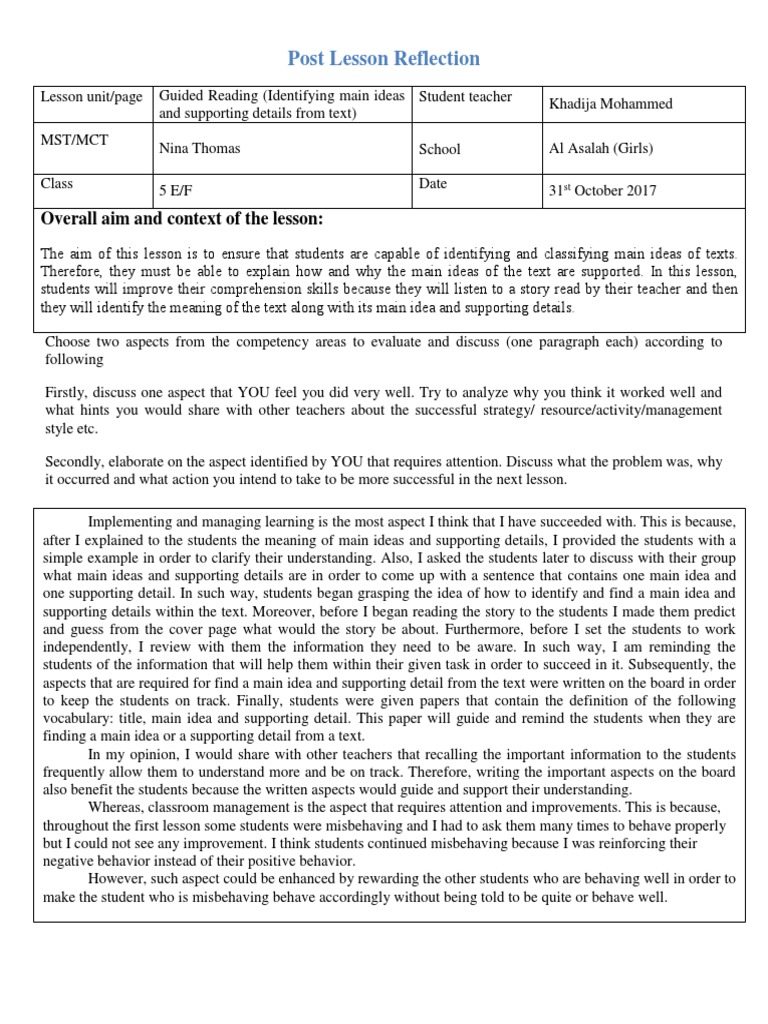 English 2 Lesson Reflection Tue 31st Oct | PDF | Action (Philosophy ...