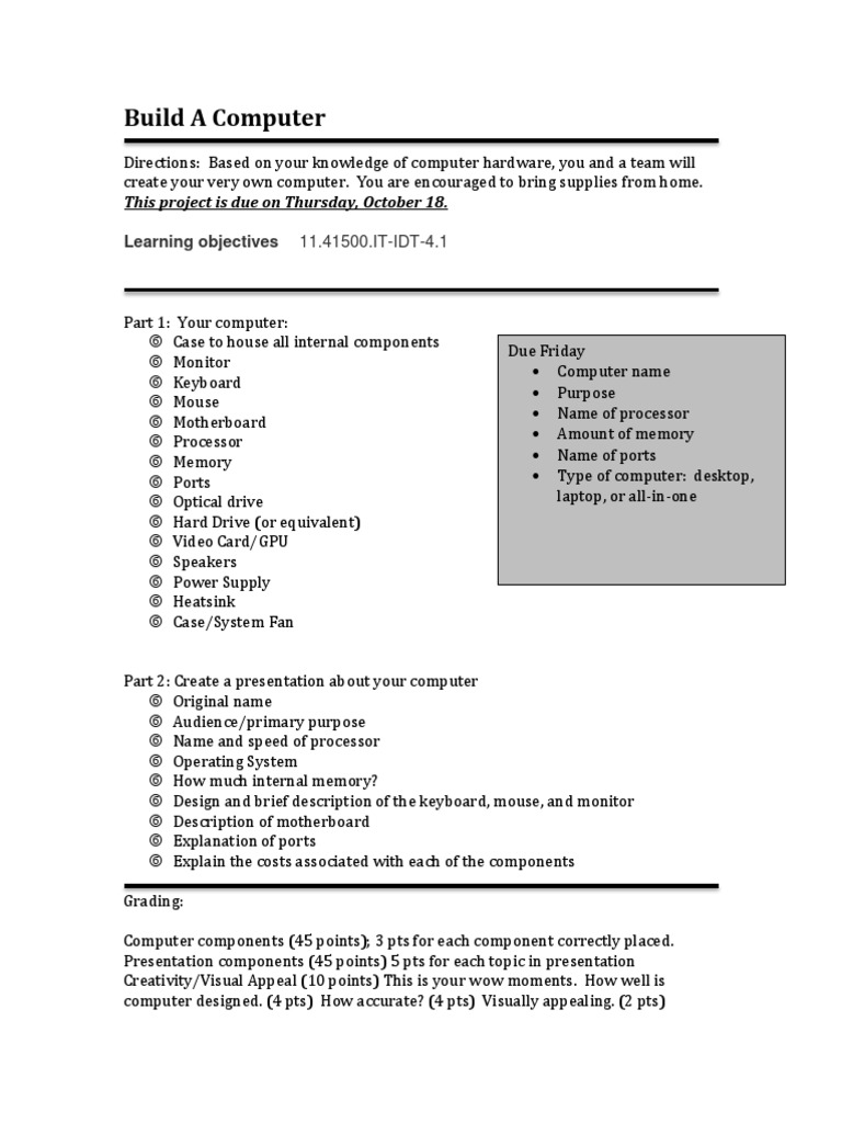 Build A Computer Directions | PDF | Desktop Computer | Video Game Platforms