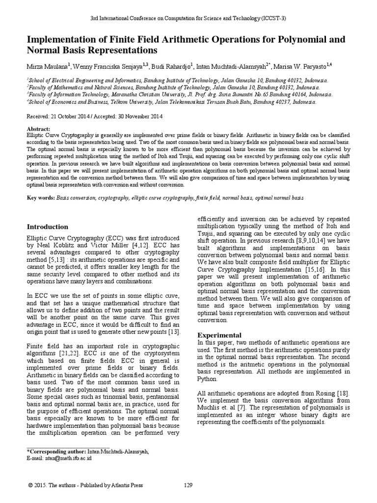 Implementation of Finite Field Arithmetic Operations For Polynomial | PDF | Time Complexity ...