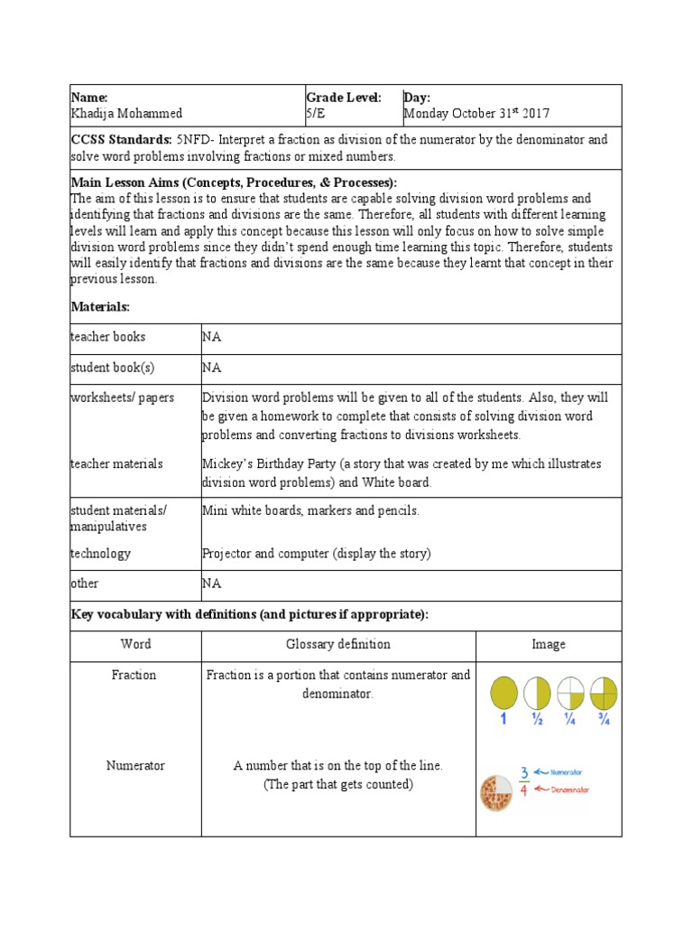 Division Word Problems Lesson Plan | PDF | Fraction (Mathematics ...