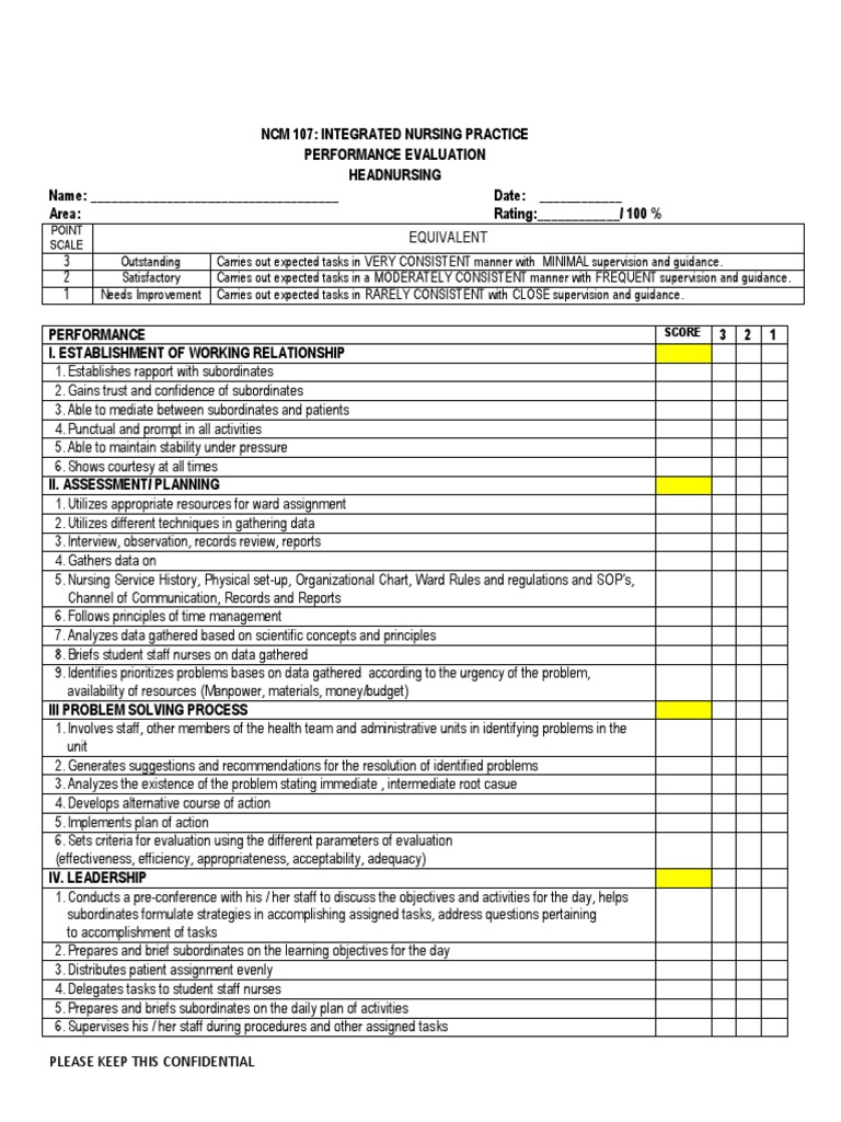Staff Nurse Performance Evaluation Form | PDF | Performance Appraisal ...
