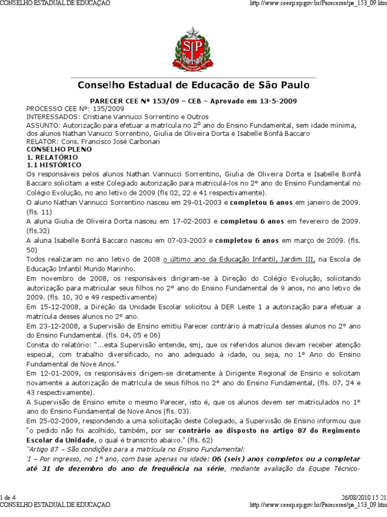Parecer Cee N 153-2009 | PDF | Pré-escola | Estatuto