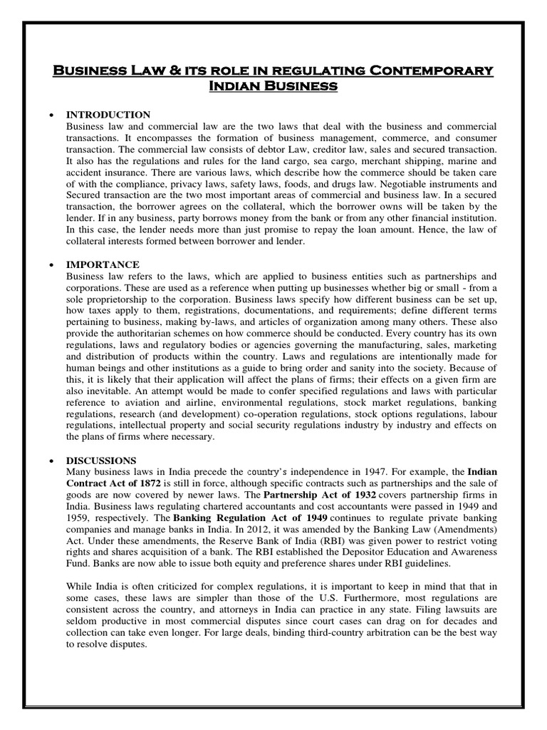 Business Law & Its Role in Regulating Contemporary Indian Business ...