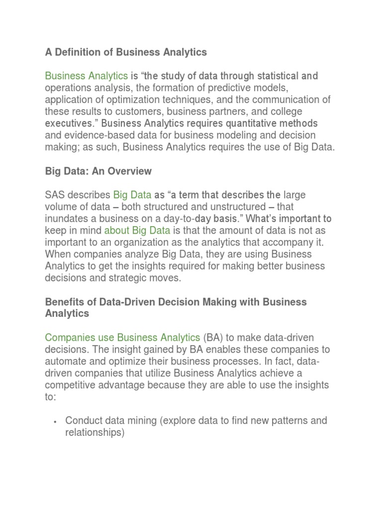 A Definition of Business Analytics | PDF | Analytics | Business ...