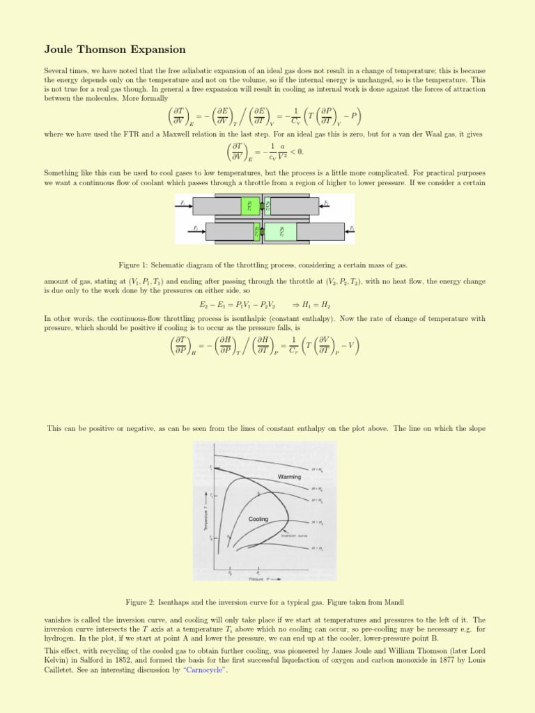 Joule Thomson Expansion: E T V V | PDF | Thermodynamic Properties ...
