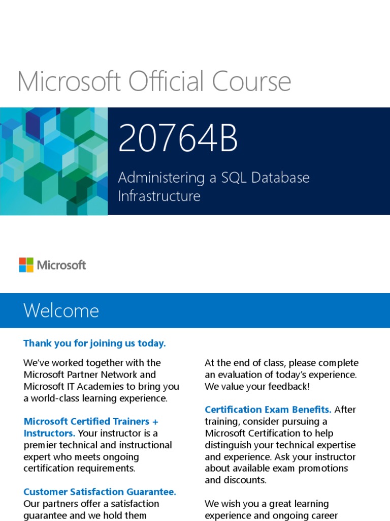 Microsoft Official Course: Administering A SQL Database Infrastructure | Download Free PDF ...