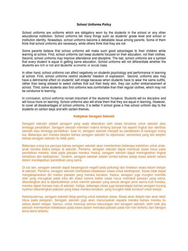 School Uniforms Policy | PDF
