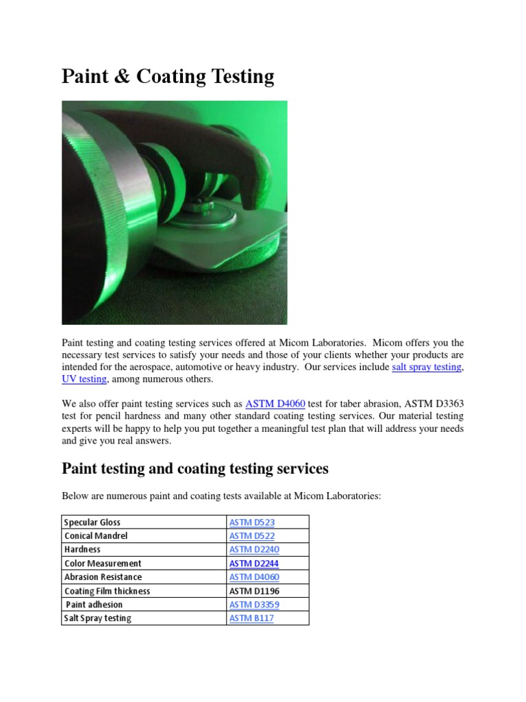 Paint Testing and Coating Testing Services | PDF | Materials Science ...