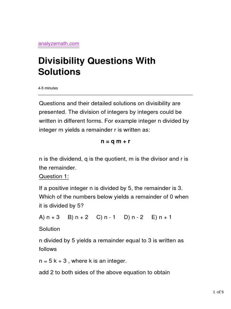 Divisibility Questions | PDF | Division (Mathematics) | Integer