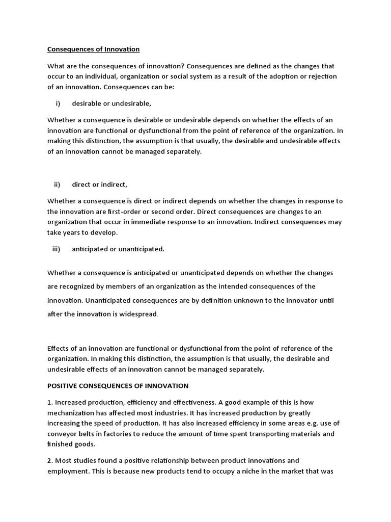 Consequences of Innovation | PDF | Innovation | Customer