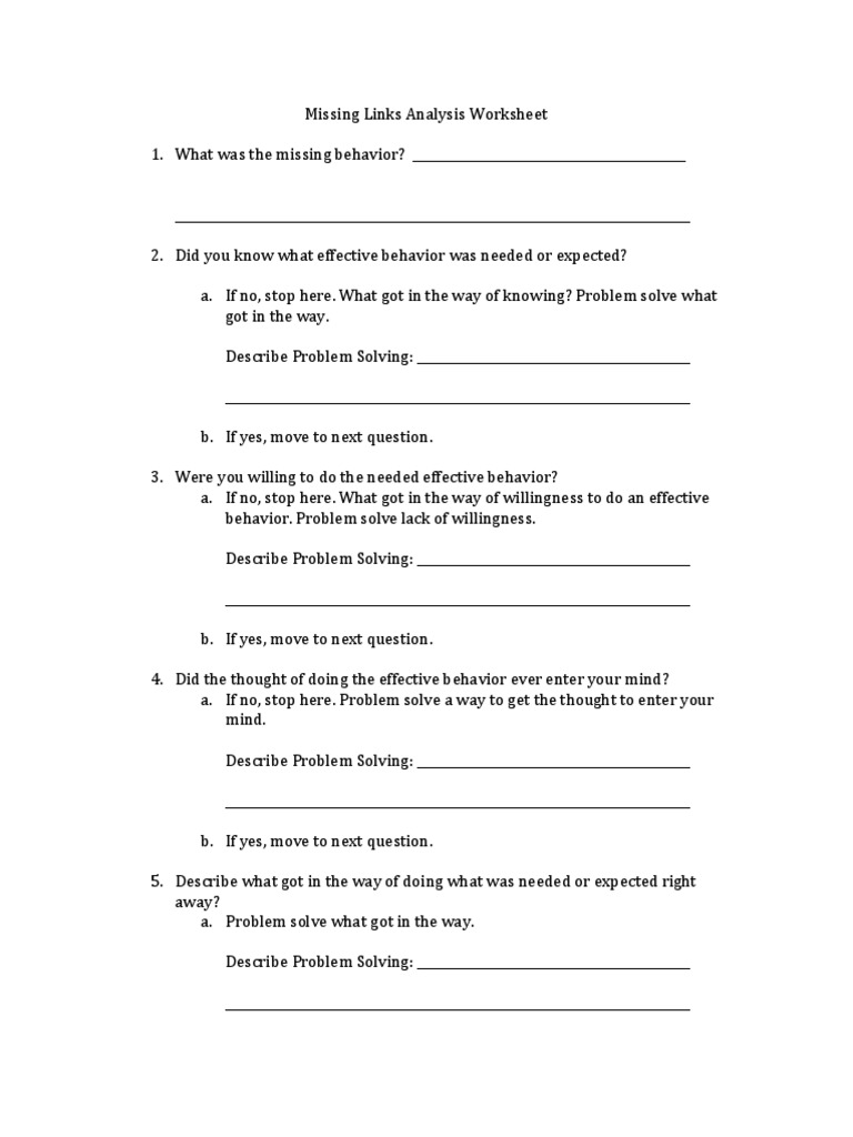 Missing Links Analysis Worksheet PDF