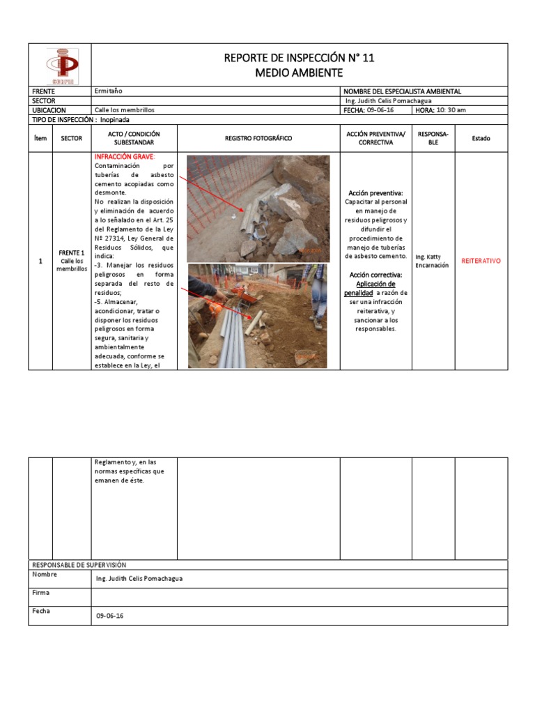 Reporte de Inspección | PDF | Residuos | Gobierno