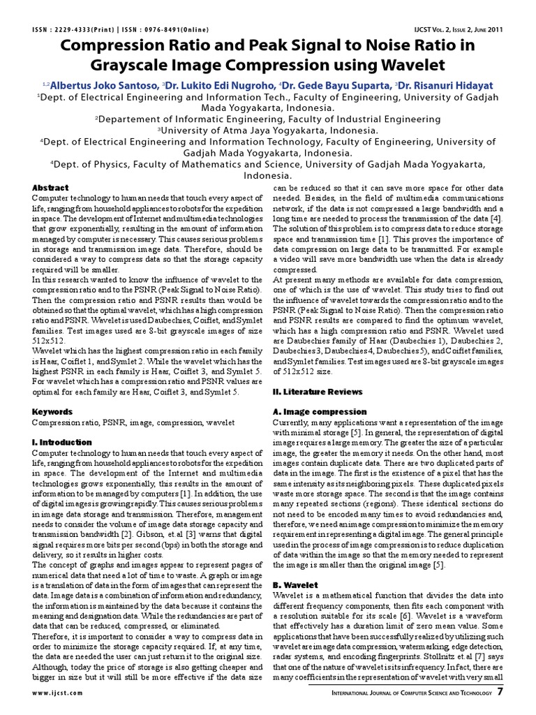 Compression Ratio And Peak Signal To Noise Ratio In Grayscale Image Compression Using Wavelet