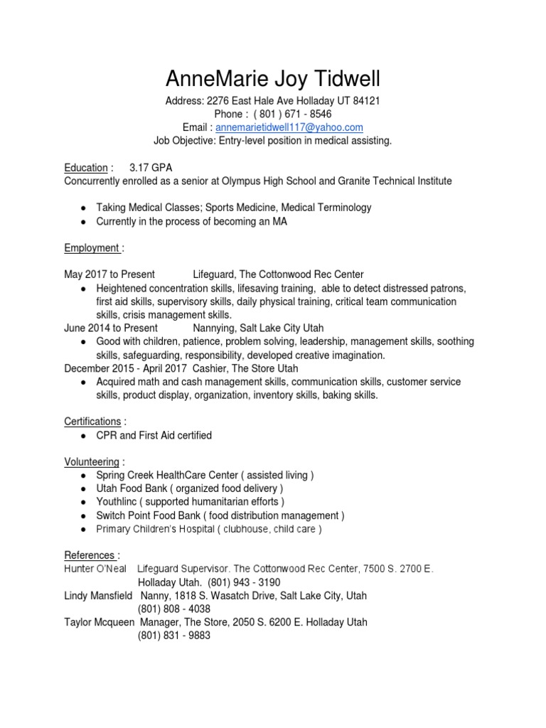 Annemarie Joy Tidwells Resume | PDF