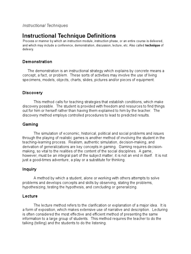 Instructional Technique Definitions | PDF | Lecture | Simulation