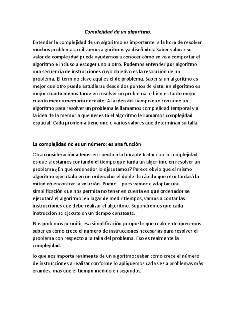 Complejidad de Un Algoritmo | PDF | Teoría de la complejidad ...
