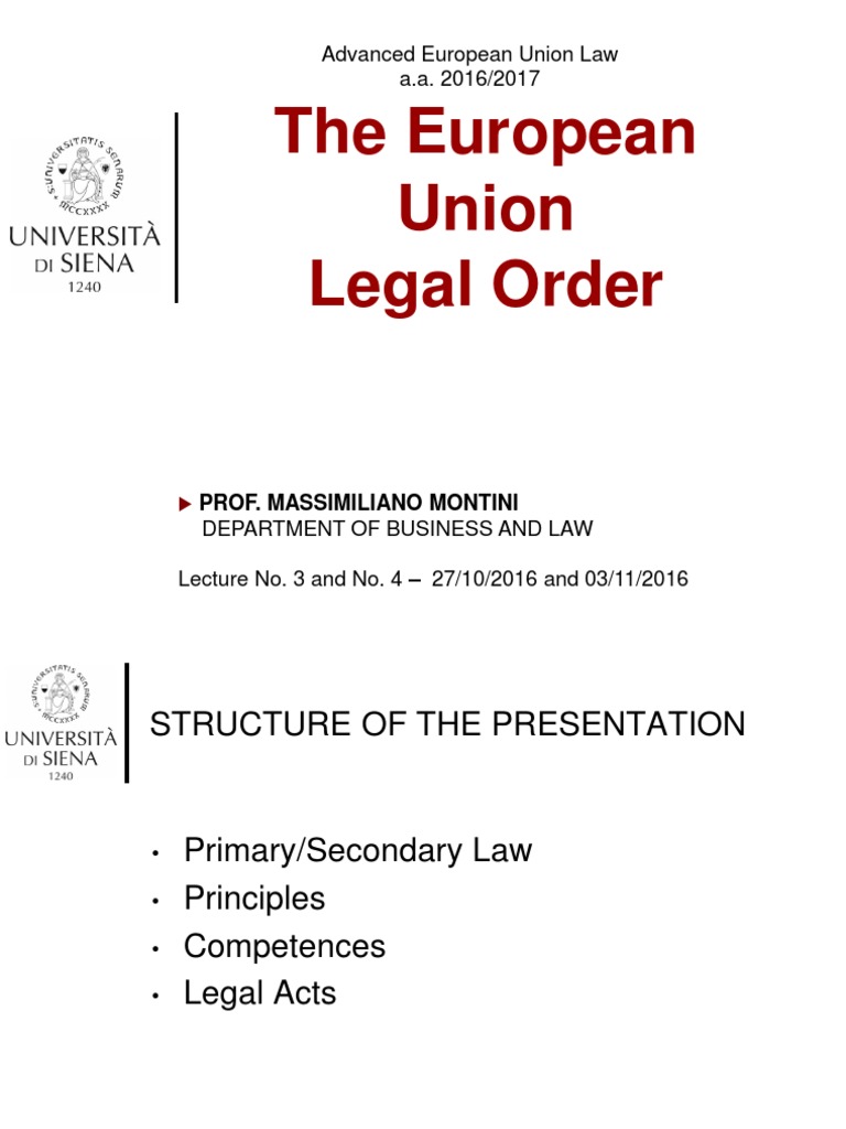 Lecture 3-4 - EU Legal Order (271016) and (031116) | PDF | European ...