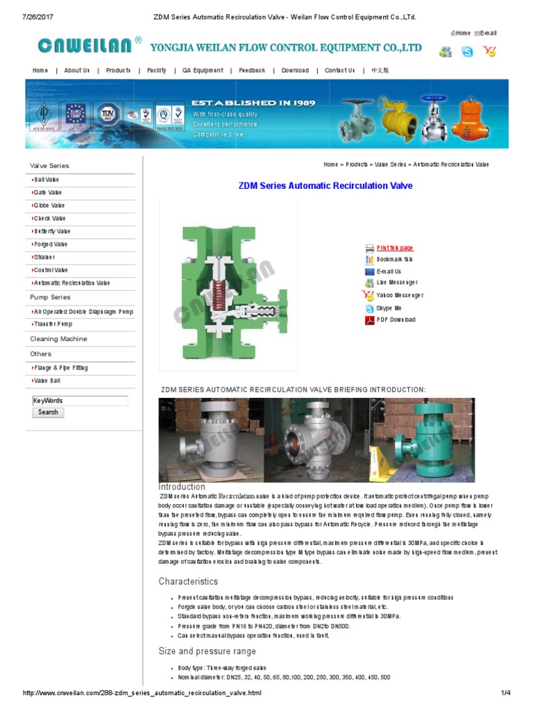 ZDM Series Automatic Recirculation Valve - Weilan Flow Control ...