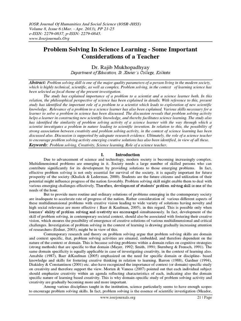 Problem Solving in Science Learning - Some Important PDF | PDF ...