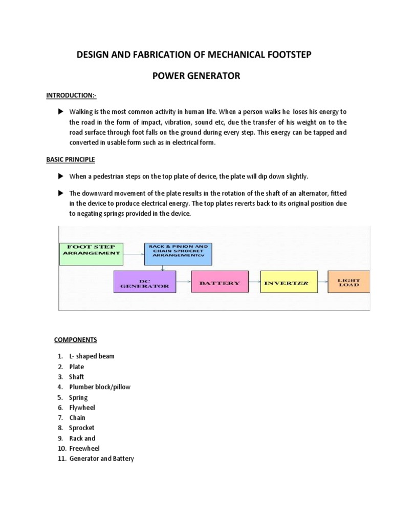 Design and Fabrication of Mechanical Footstep Power Generator | PDF